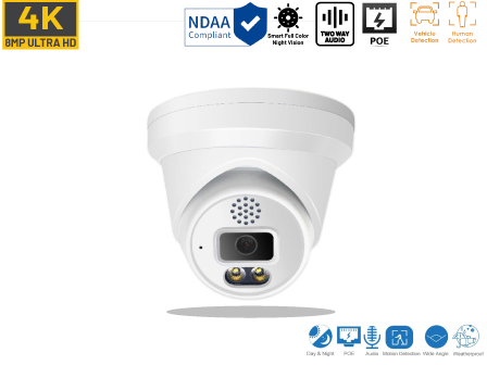 4K 8MP Smart Dual-light Turret IP Indoor/Outdoor Human/Vehicle Detect ...